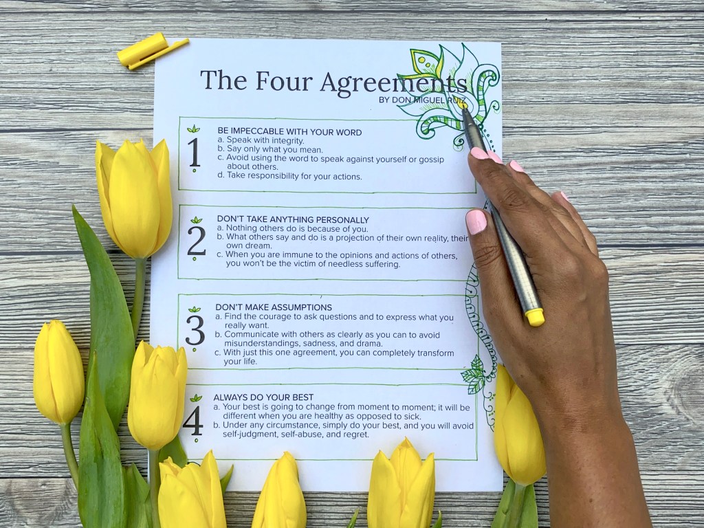 The Four Agreements Worksheet Match The Action To The Agreement